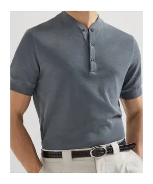 Brunello Cucinelli Cotton Waffle Jersey T-shirt With Henley Collar - Gray