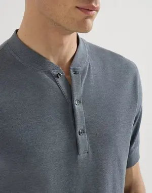 Brunello Cucinelli Cotton Waffle Jersey T-shirt With Henley Collar - Gray