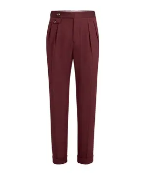 Brunello Cucinelli Linen And Virgin Wool Chevron Trousers With Double Pleats And Waist Tabs - Red