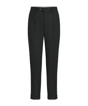 Brunello Cucinelli Virgin-wool Mouliné Twill Trousers With Pleat - Anthracite