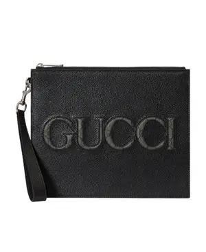 Gucci Logo Patch Clutch Bag - Black