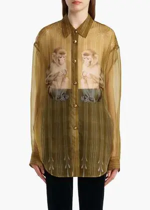 Khaite Goya Silk Organza Shirt - Monkey Print
