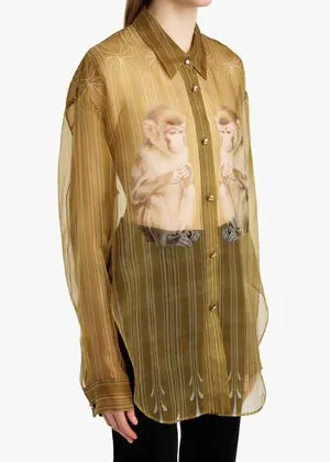 Khaite Goya Silk Organza Shirt - Monkey Print