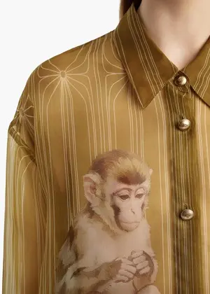 Khaite Goya Silk Organza Shirt - Monkey Print