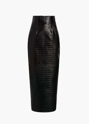 Khaite Loxley Skirt In Croc-embossed Leather - Black