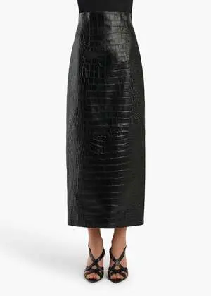 Khaite Loxley Skirt In Croc-embossed Leather