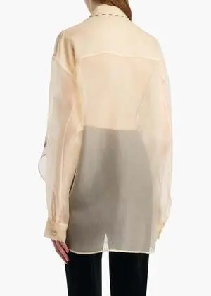 Khaite Goya Silk Organza Monkey Embroidery Top - Champagne