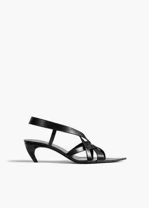 Khaite Sadie Kitten Heel Sandal In Glazed Leather - Black