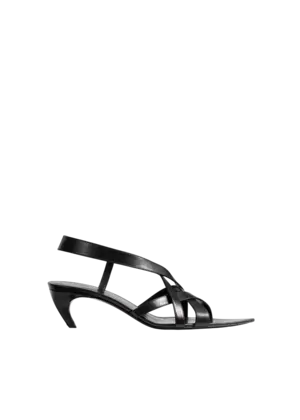 Khaite Sadie Kitten Heel Sandal In Glazed Leather - Black