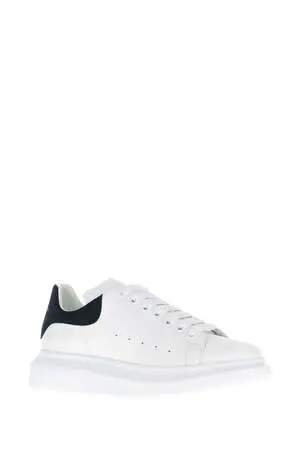 Alexander McQueen Leather Sneakers With Dark Blue Suede Heel - White