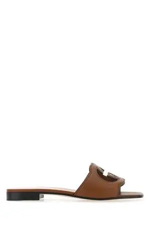 Gucci Leather Slippers - Brown
