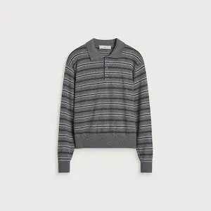 DUNST Collared Striped Sweater - Grey