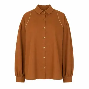 SVETLANA K Neutrals Clara Blouse Organic Cotton Seersucker In Ochre - Yellow