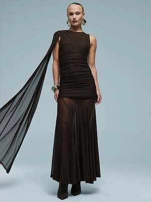 Victoria's Secret Bardot Alverie Mesh Maxi Dress - Brown