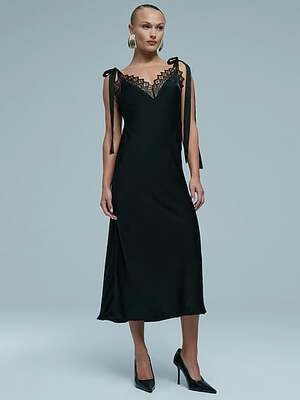 Victoria's Secret Bardot Lydia Tie Strap Midi Dress - Black