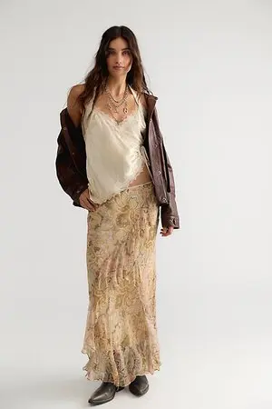 SPELL Damask Ruffle Midi Skirt