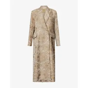 UMA WANG Camelot Double-breasted Floral-jacquard Woven Coat - Tan