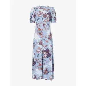 ME+EM Paisley-print Puff-sleeve Crepe-jersey Cotton Maxi Dress