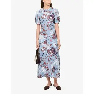 ME+EM Paisley-print Puff-sleeve Crepe-jersey Cotton Maxi Dress