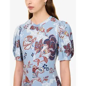 ME+EM Paisley-print Puff-sleeve Crepe-jersey Cotton Maxi Dress