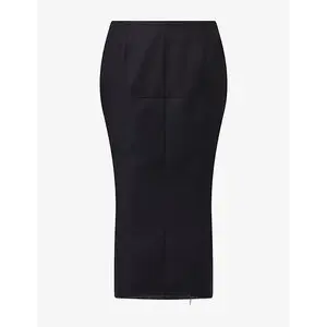 Matieres Fecales Madame Raw-hem Virgin-wool Midi Skirt - Black