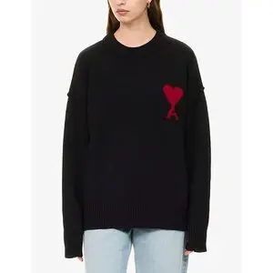 AMI Paris Logo-embroidered Crewneck Virgin-wool Jumper