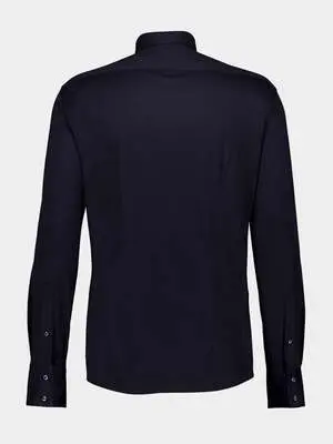 Brunello Cucinelli Dark Silk-cotton Spread Collar Shirt - Blue