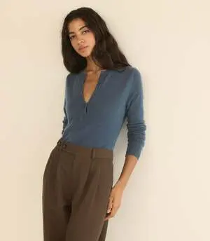 DÔEN Heath Cashmere Henley - Blue Stone