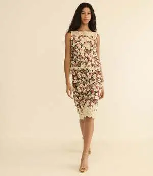 DÔEN Elowette Silk Satin Floral Lace Midi Skirt - Wildflower Bramble