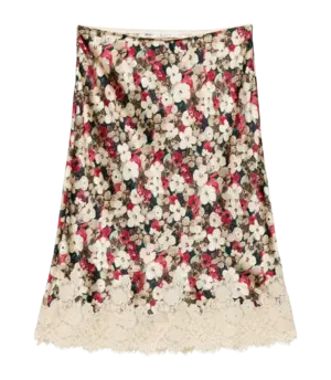 DÔEN Elowette Silk Satin Floral Lace Midi Skirt - Wildflower Bramble
