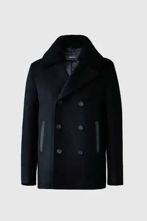 Mackage Cole-z Wool Double-breasted Jacket With Shearling Collar - Black