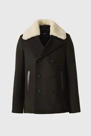 Mackage COLE-Z Wool Double-breasted Jacket With Shearling Collar Coffee