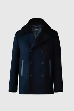 Mackage Cole-z Wool Double-breasted Jacket With Shearling Collar - Navy
