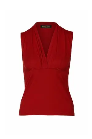 CONQUISTA Deep Viscose-elastane Jersey Sleeveless Top With Draped Neckline - Red
