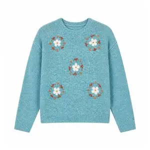 YUMI Patch Floral Embroidered Relaxed Jumper - Blue