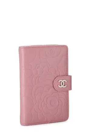 Chanel Embossed Camellia Zip Around Wallet