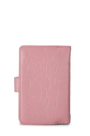 Chanel Embossed Camellia Zip Around Wallet