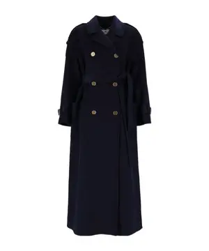 Elisabetta Franchi Double Breasted Belted Trench Coat - Black