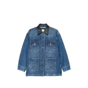 Simkhai Leather Collar Denim Jacket - Blue