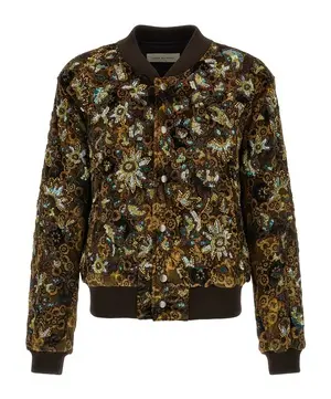 Dries Van Noten Valtor' Bomber Jacket With Embroideries And Beads - Brown