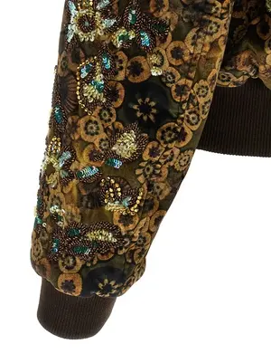 Dries Van Noten Valtor' Bomber Jacket With Embroideries And Beads - Brown