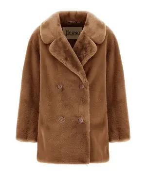 Herno Double-breasted Faux Fur Coat - Camel