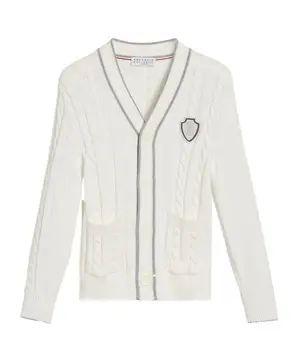 Brunello Cucinelli Cotton Cable Knit Cardigan With Logo