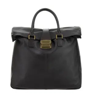 Emporio Armani Leather Tote Bag With Top Handles And Buckle Closure - Brown