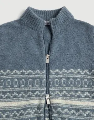Brunello Cucinelli Alpaca, Cashmere And Wool Nordic Jacquard Cardigan With Zip - Blue