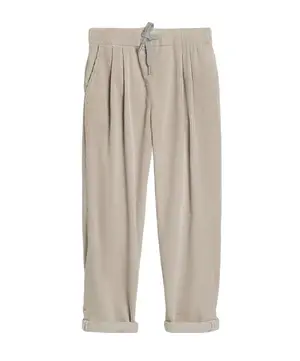 Brunello Cucinelli Garment-dyed Trousers In Cotton Corduroy With Drawstring And Double Pleats - Beige