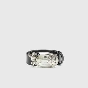 DIESEL® Leather Belt With Cherub Oval D Buckle - Black