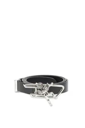 DIESEL® 2cm Leather Belt With Cherub D Outline Buckle - Black