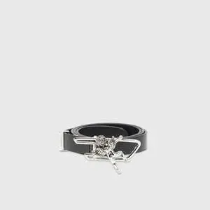 DIESEL® Leather Belt With Cherub D Outline Buckle - Black