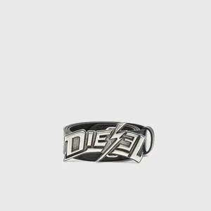 DIESEL® Leather Belt With Lightning Bolt Buckle - Black